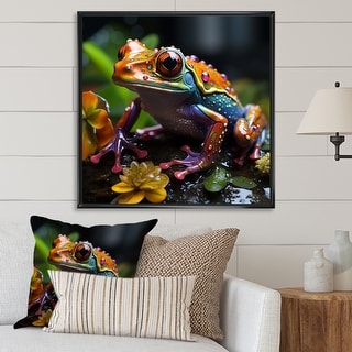 Designart "Multicolor Frog Portait Glass " Frogs & Toads Framed Wall ...